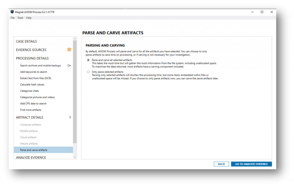 Digital Evidence Processing: Parsing-Only and Post-Process Carving