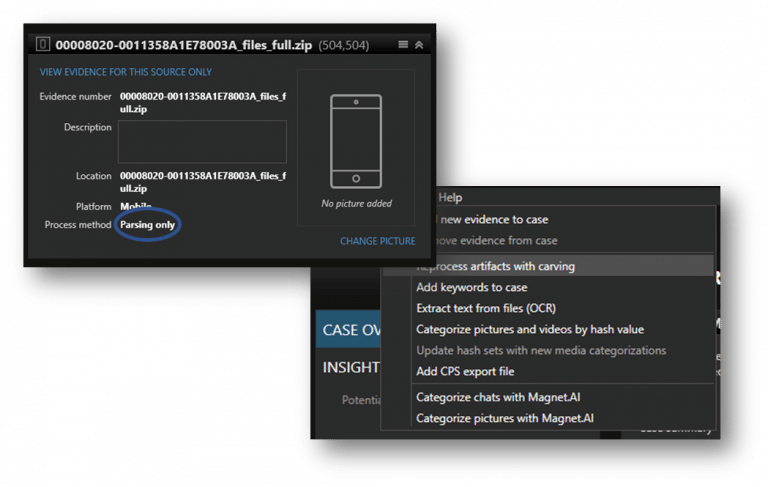 Digital Evidence Processing: Parsing-Only and Post-Process Carving